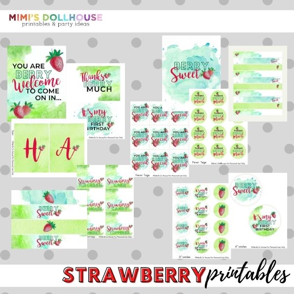 "Berry First Birthday" Strawberry Party Printable Collection – MD ...